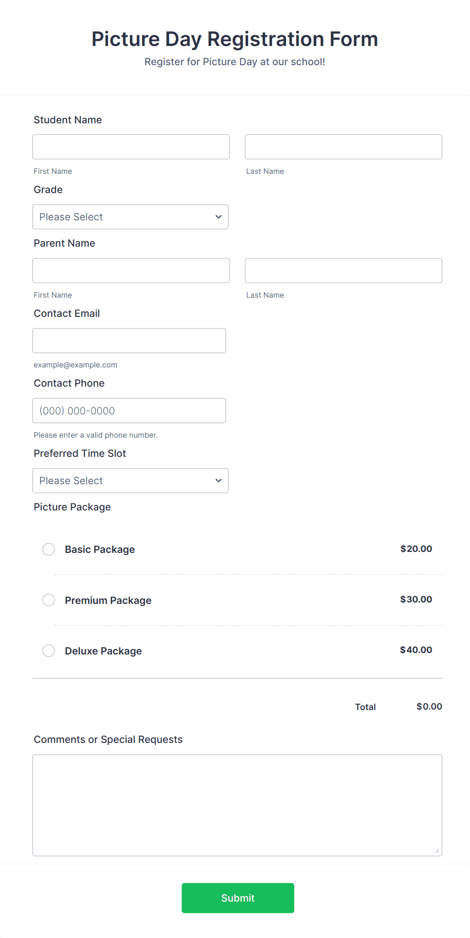 Picture Day Registration Form Template | Jotform