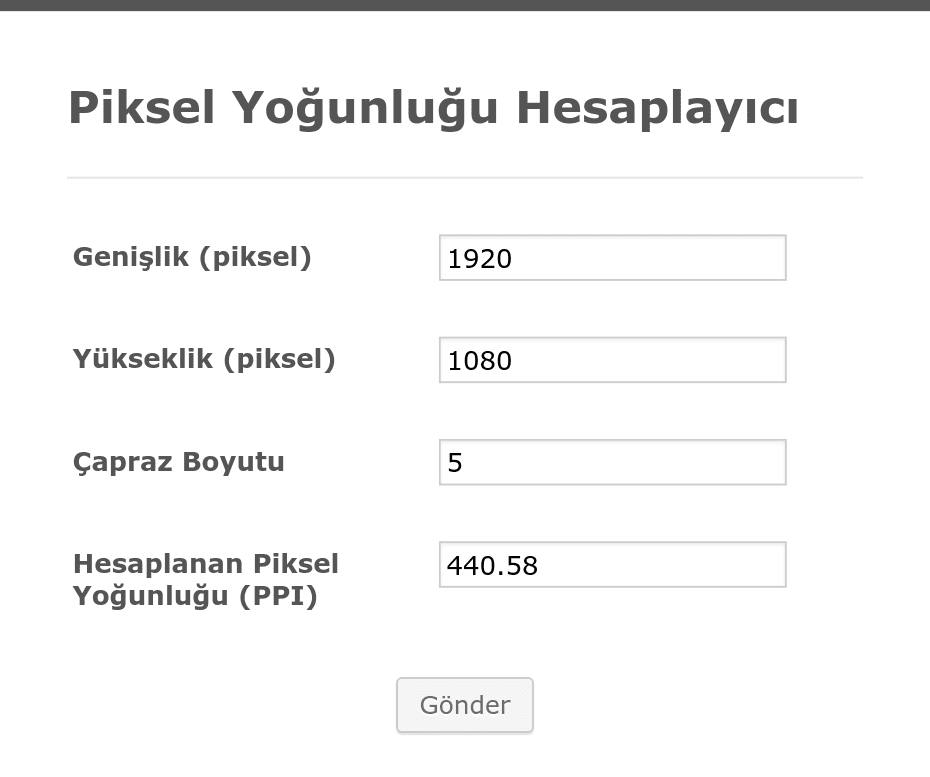 Piksel Yoğunluğu Hesaplama Form Şablonu | Jotform