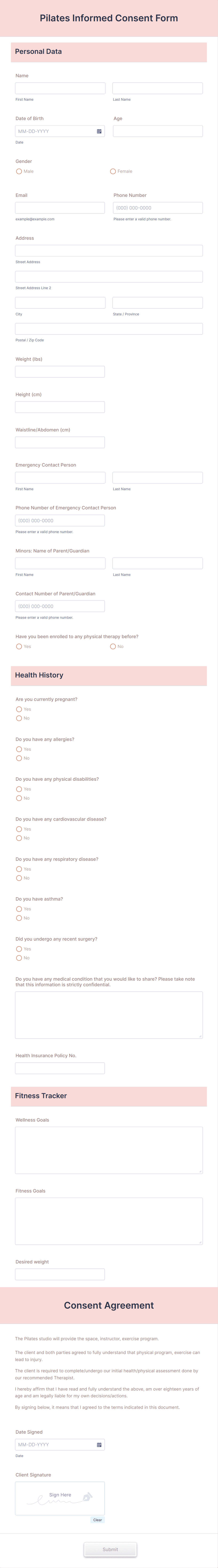 Pilates Informed Consent Form Template | Jotform