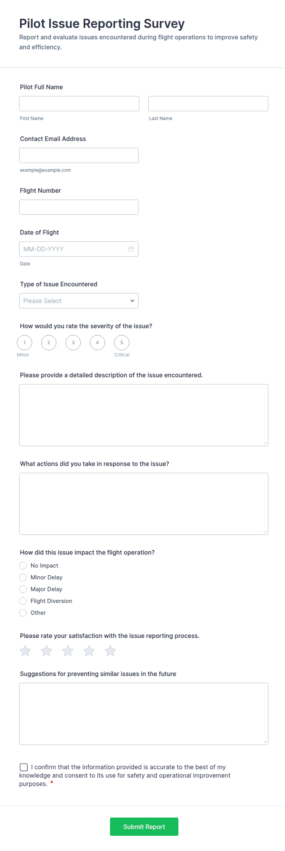 Pilot Issue Reporting Survey Form Template | Jotform