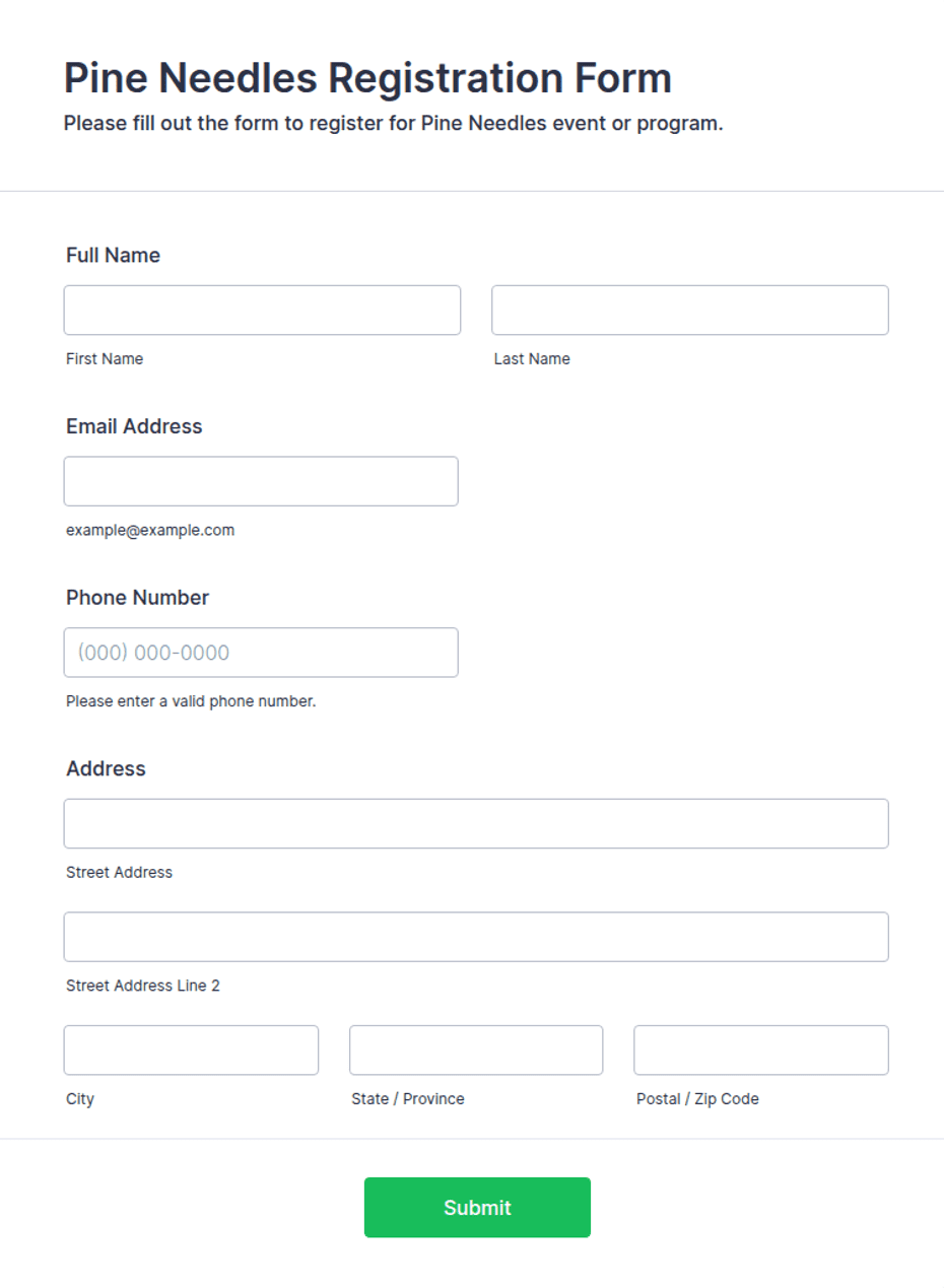 Pine Needles Registration Form Template | Jotform