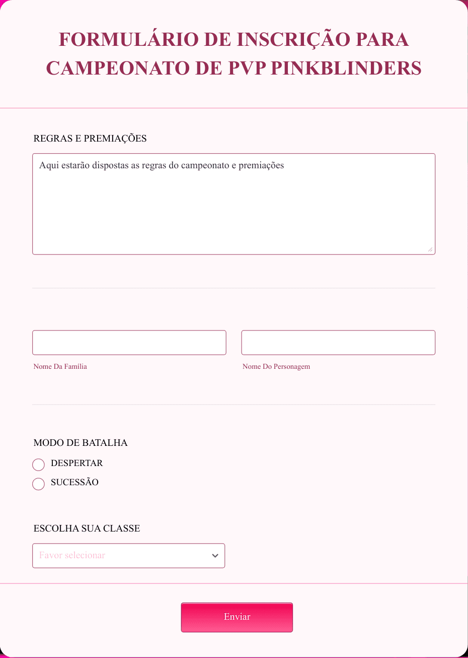 Pinkblinders Modelo de Formulário | Jotform