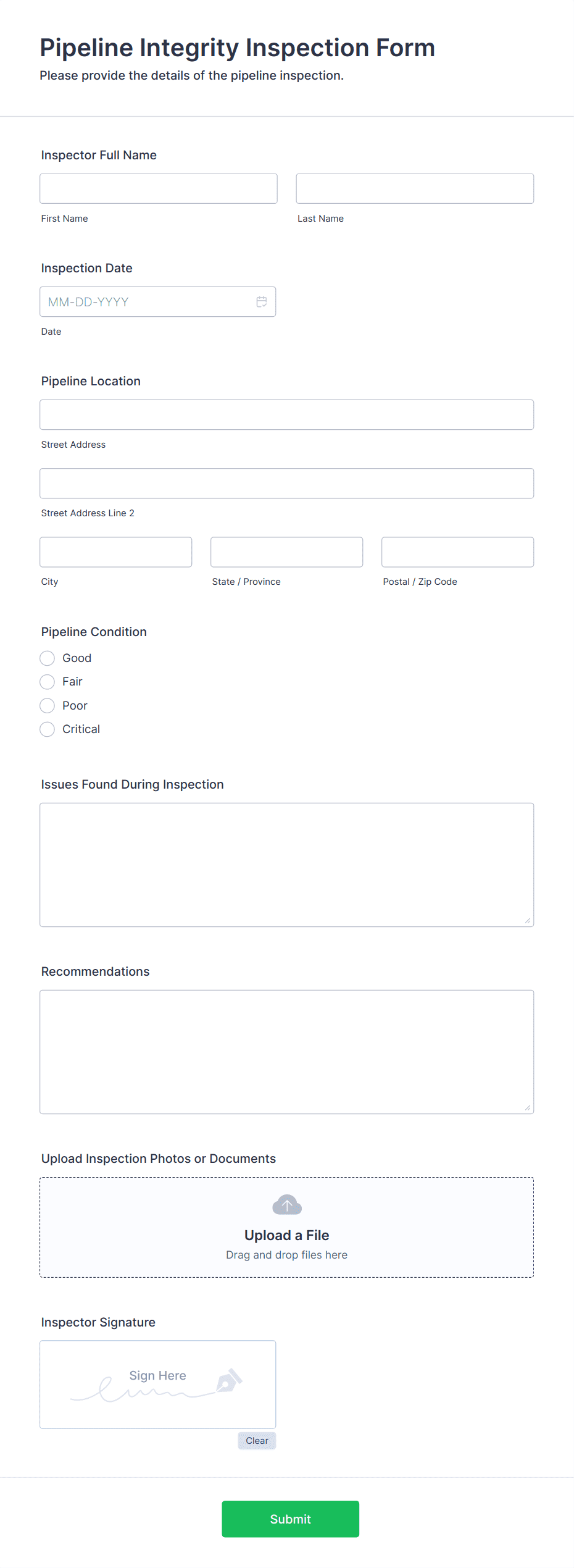 Pipeline Integrity Inspection Form Template | Jotform