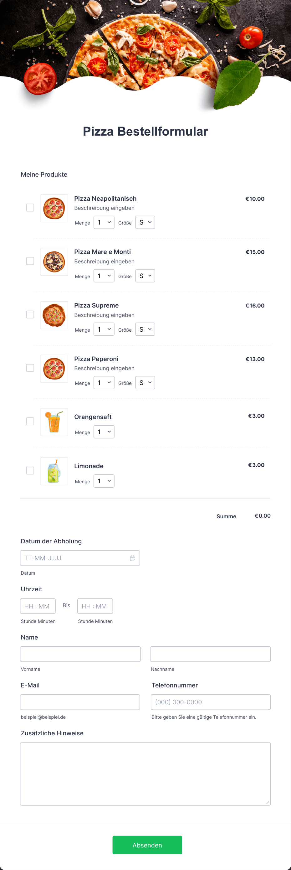 Pizza Bestellformular Formularvorlage | Jotform