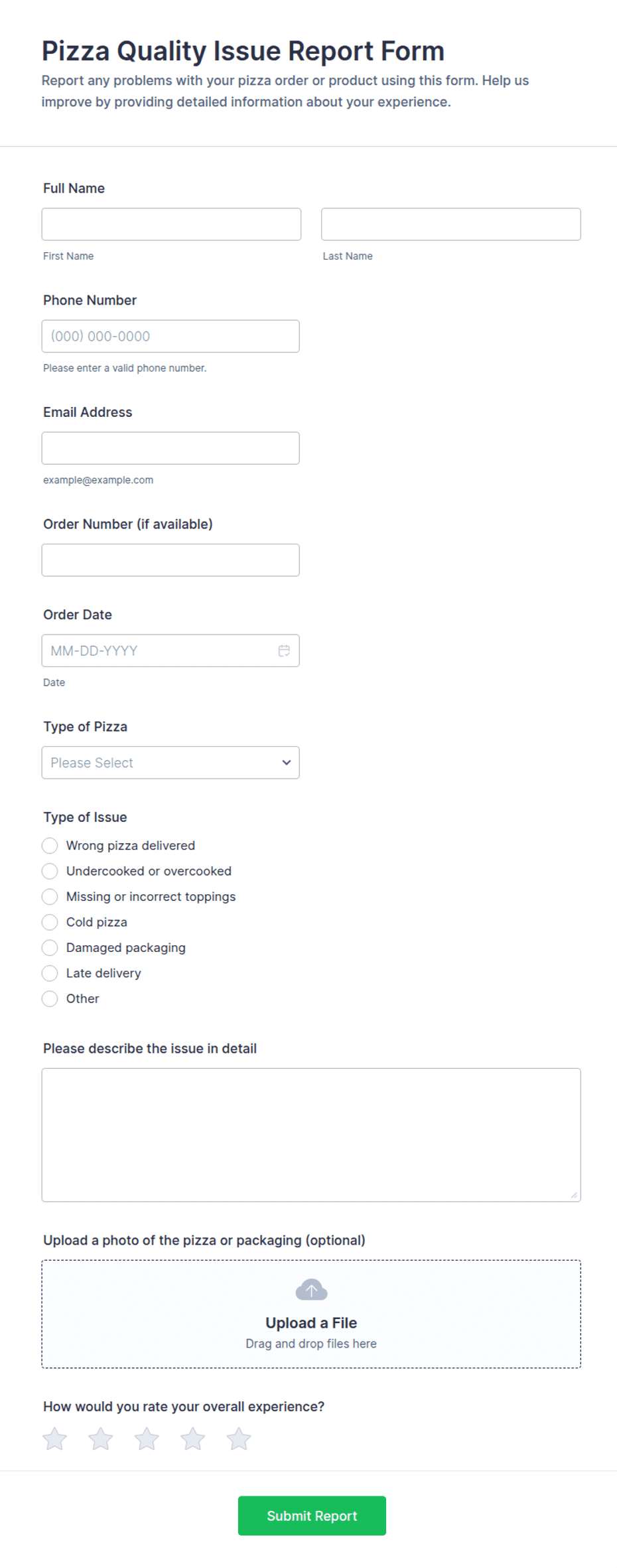 Pizza Quality Issue Report Form Template | Jotform