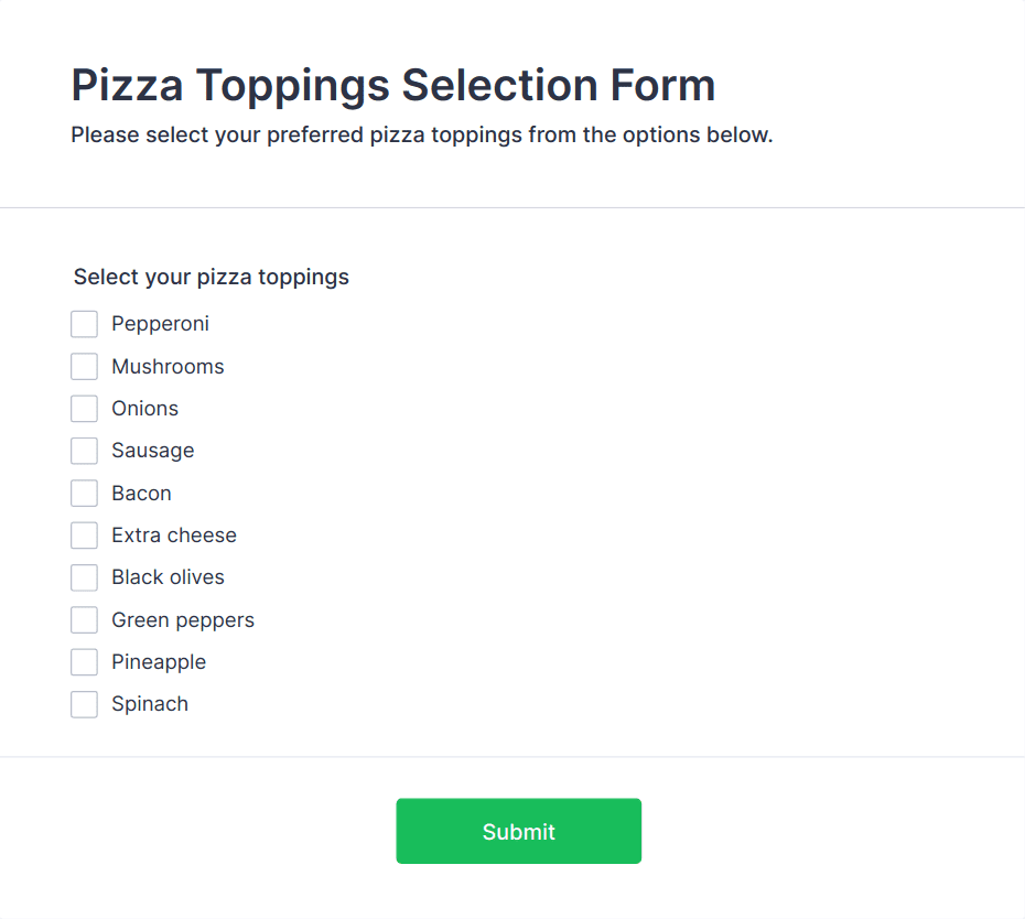 Pizza Toppings Selection Form Template | Jotform