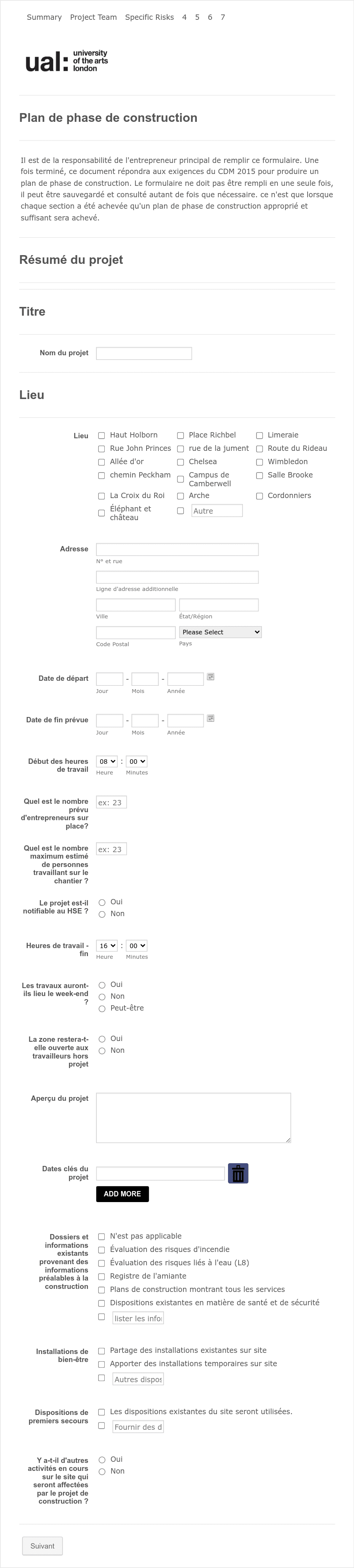 Plan de phase de construction - projets simples Modèle du formulaire | Jotform