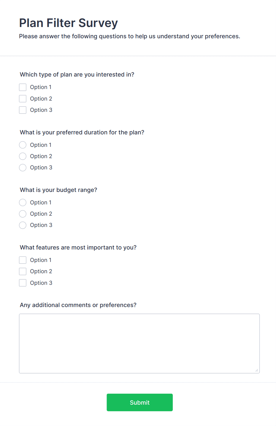 Plan Filter Survey Form Template | Jotform