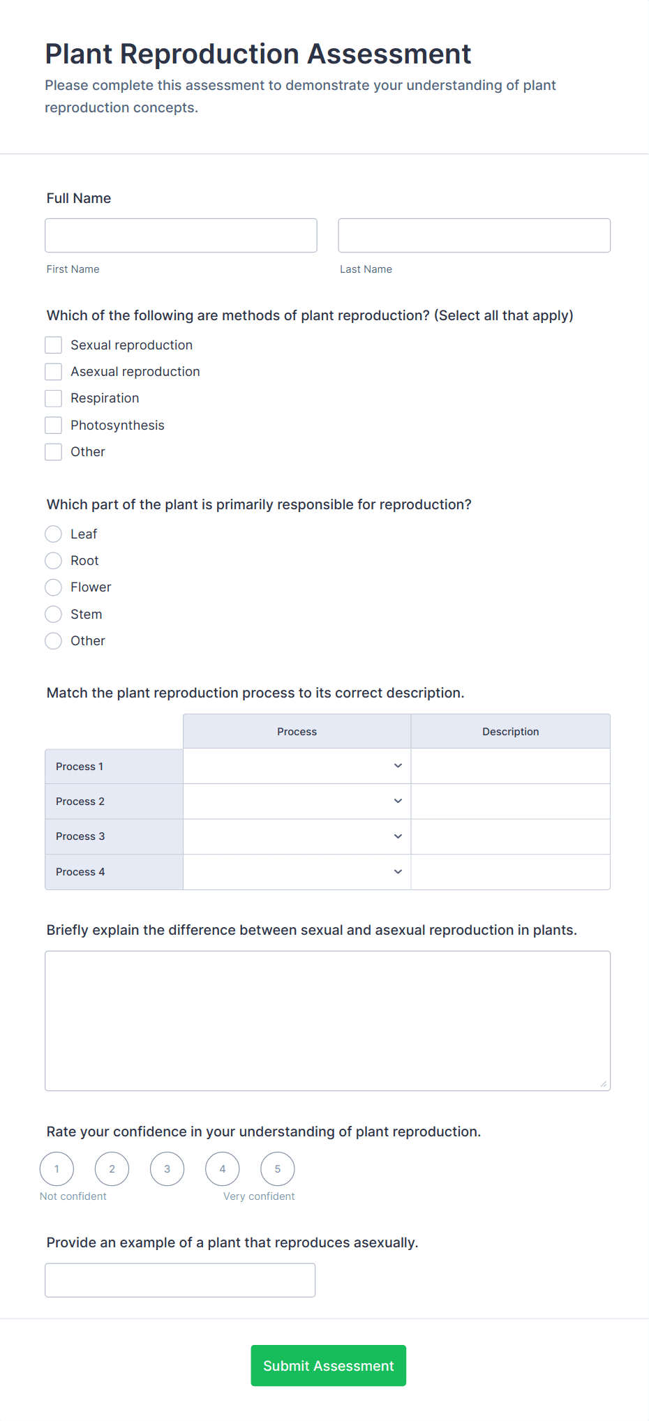 Plant Reproduction Assessment Form Template | Jotform