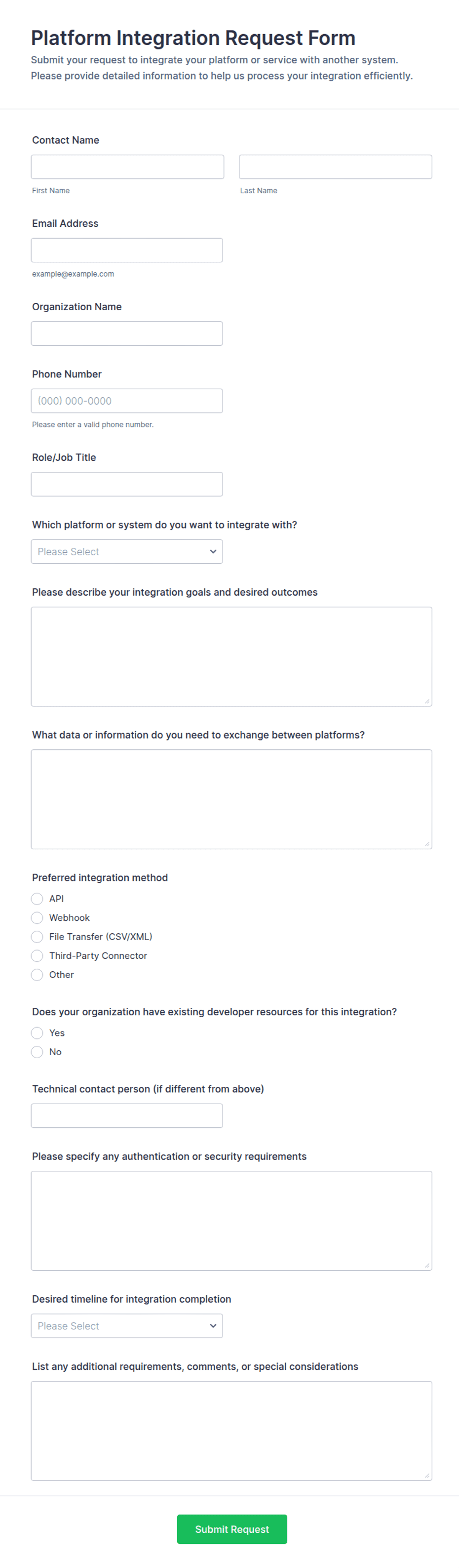 Platform Integration Request Form Template | Jotform
