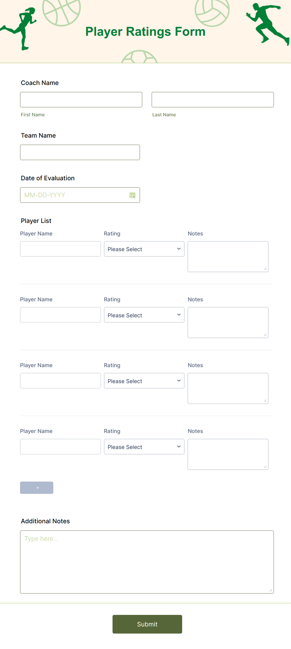 Player Ratings Form Template | Jotform
