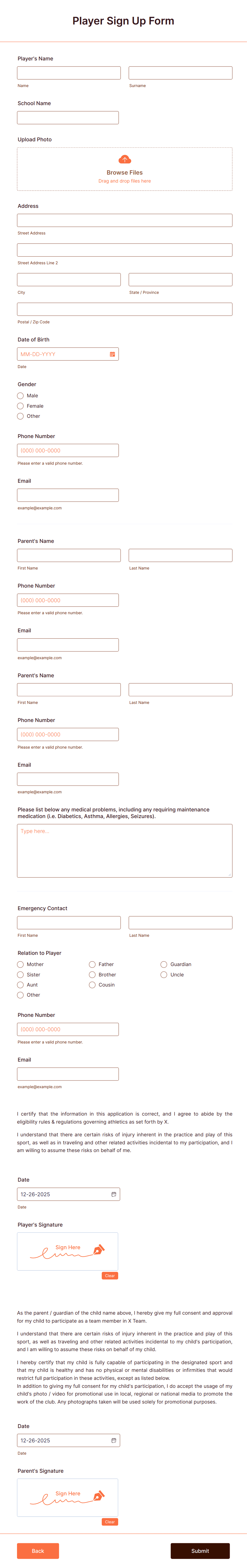 Player Sign Up Form Template | Jotform