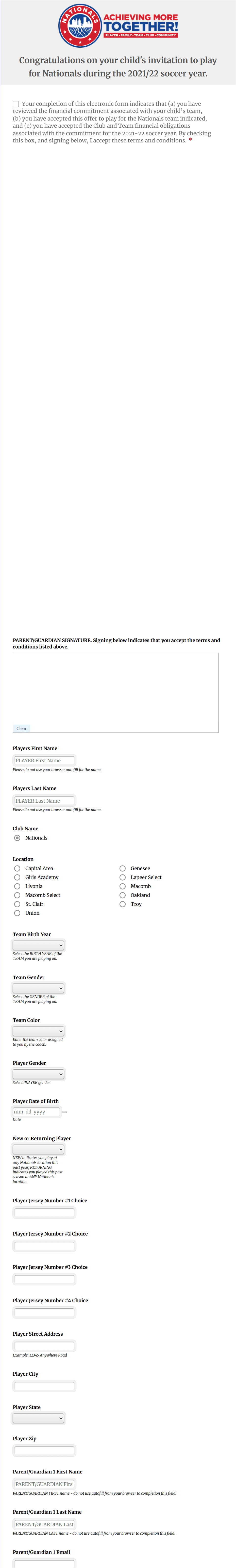Player Team Commitment Form Template | Jotform