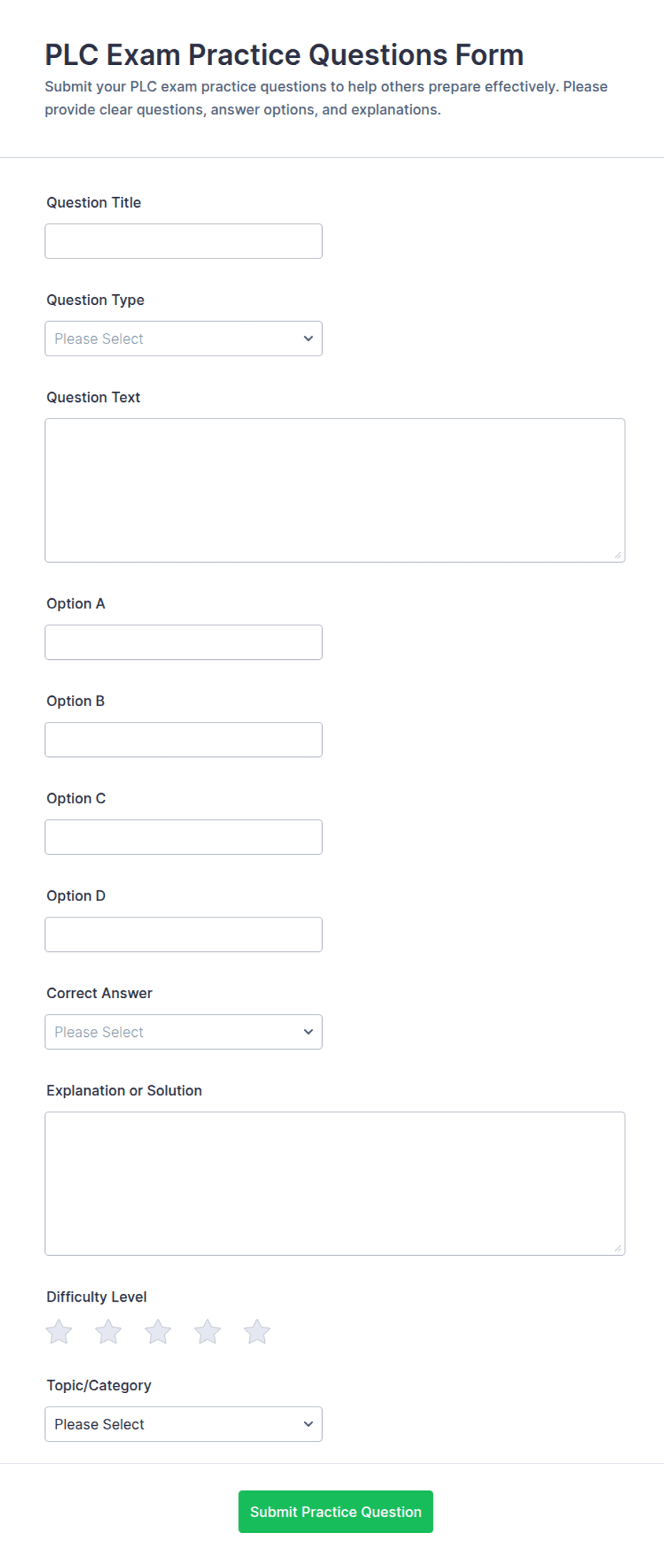 PLC Exam Practice Questions Form Template | Jotform