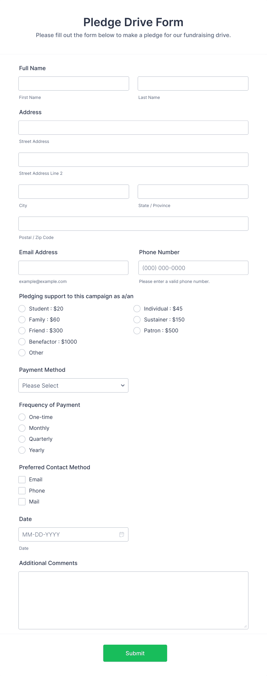 Pledge Drive Form Template | Jotform