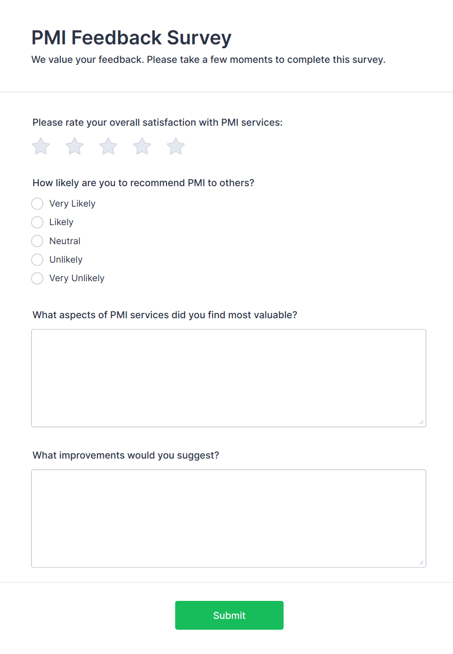 PMI Feedback Survey Form Template | Jotform