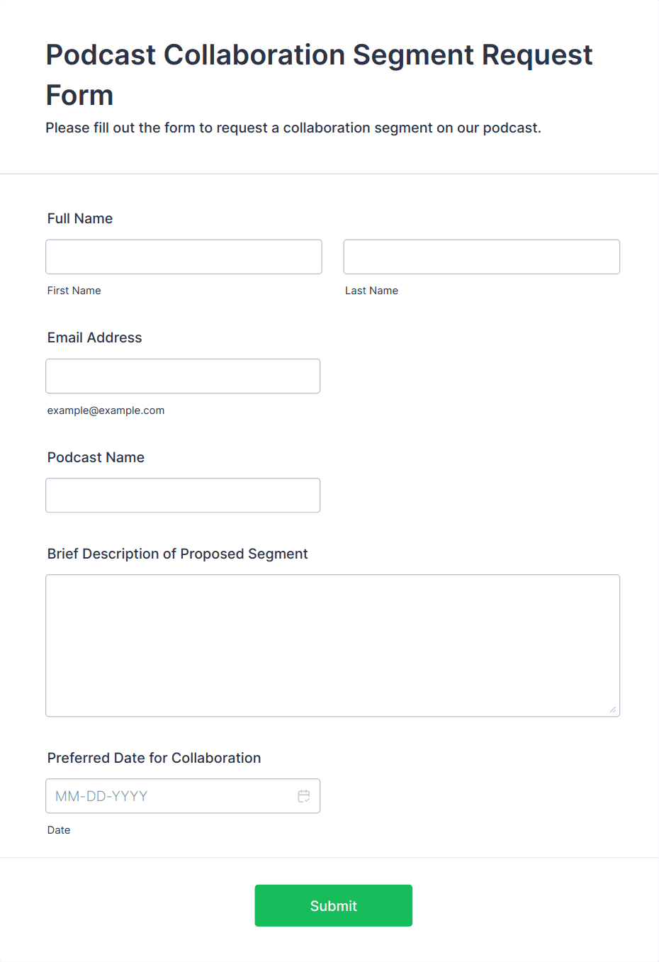 Podcast Collaboration Segment Request Form Template | Jotform
