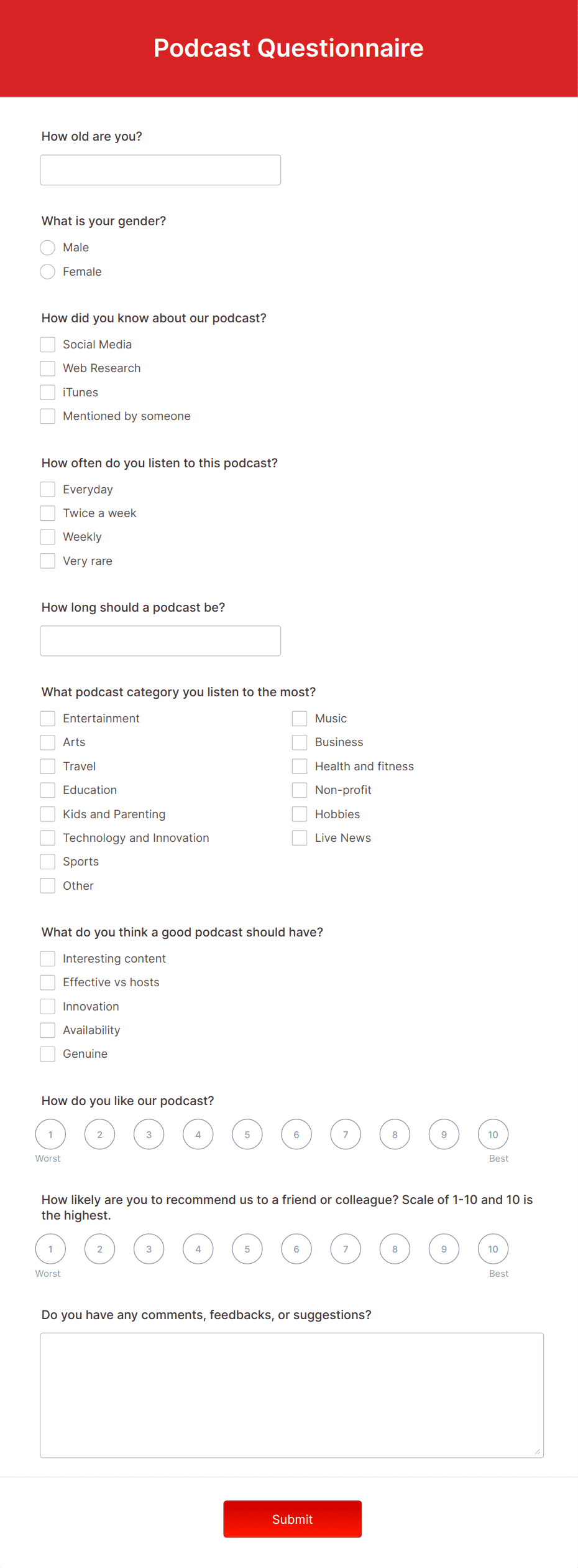 Podcast Questionnaire Form Template | Jotform