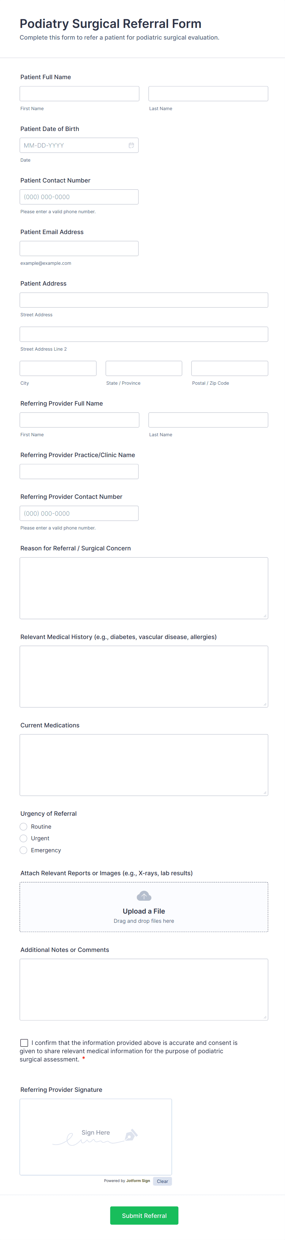 Podiatry Surgical Referral Form Template | Jotform