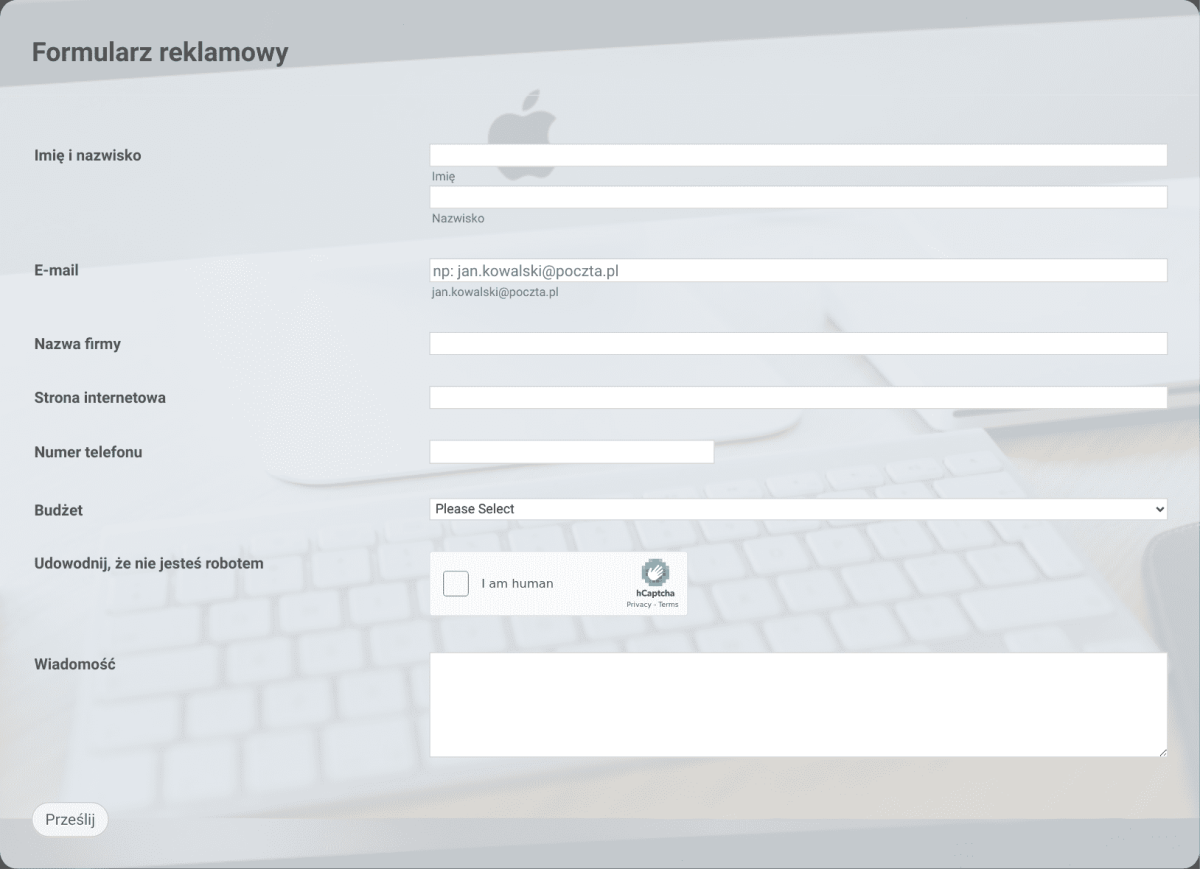 Podstawowy Formularz Zamówienia Reklamy Szablon Formularza | Jotform