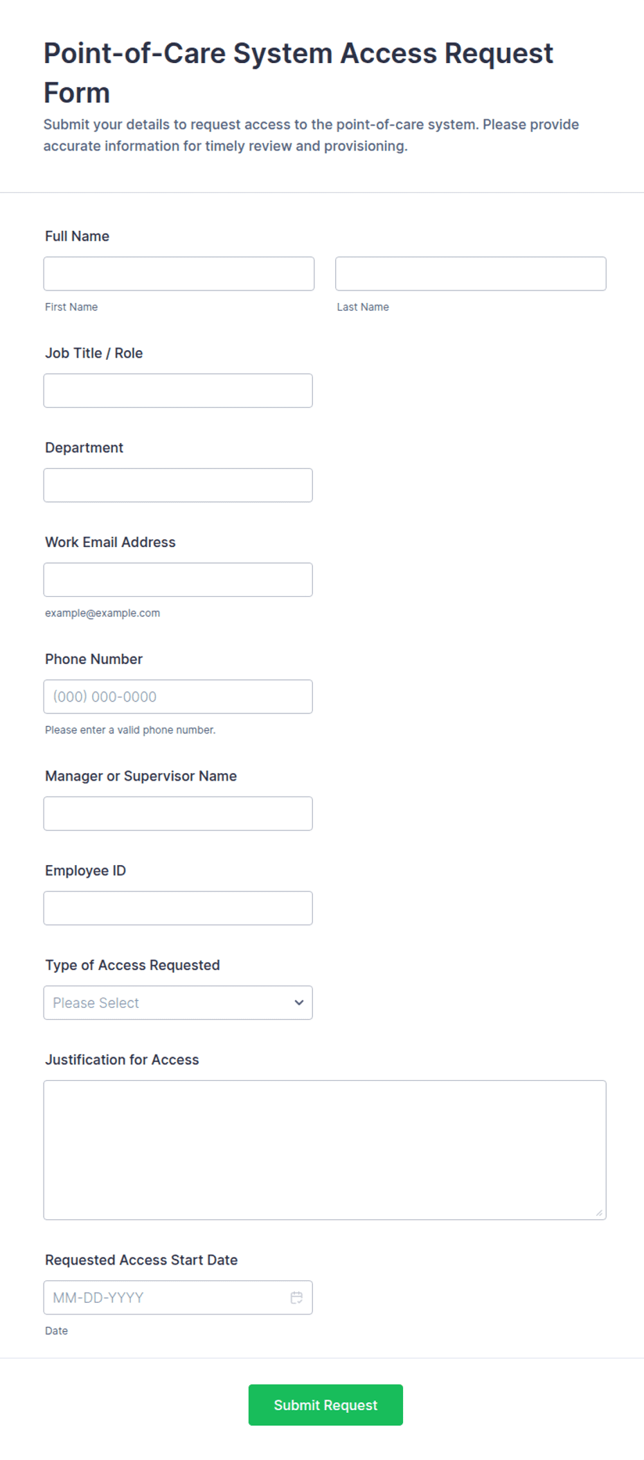 Point-of-Care System Access Request Form Template | Jotform