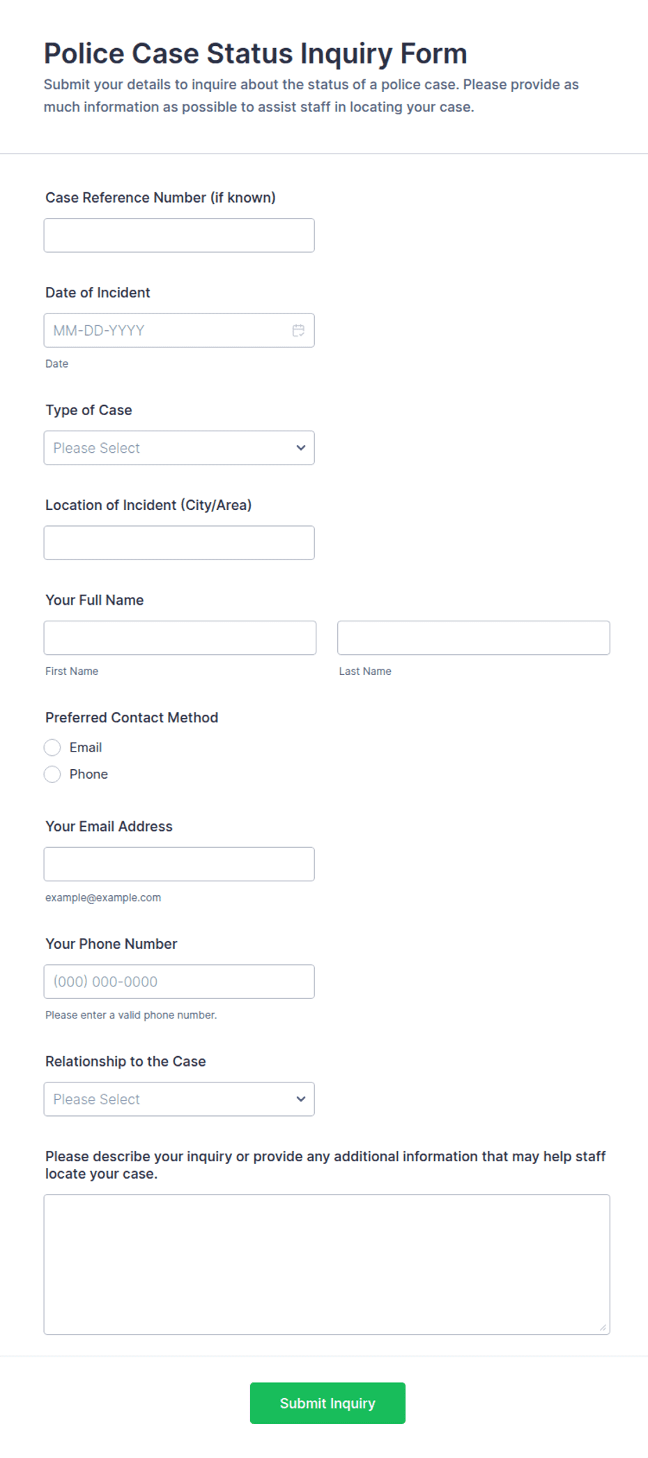 Police Case Status Inquiry Form Template | Jotform