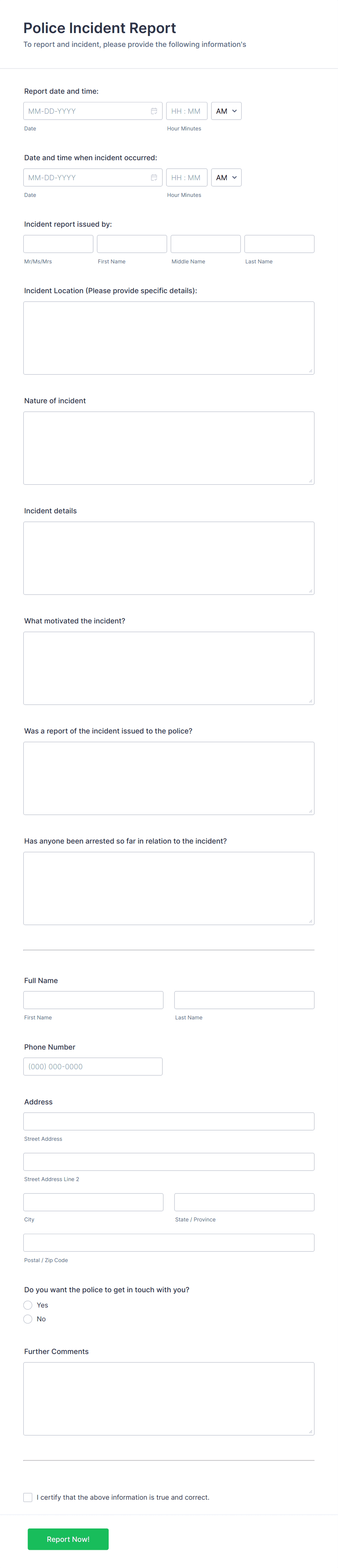 Free Police Incident Report Template Form Template | Jotform