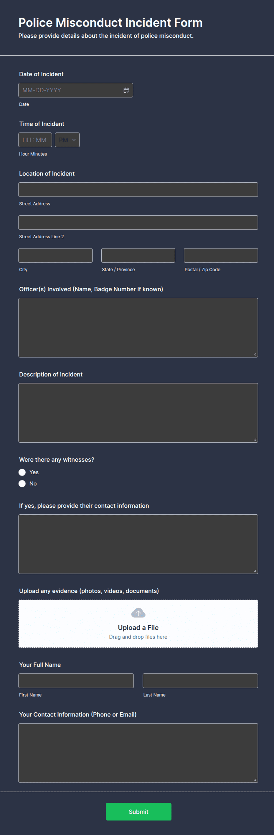 Police Misconduct Incident Form Template | Jotform