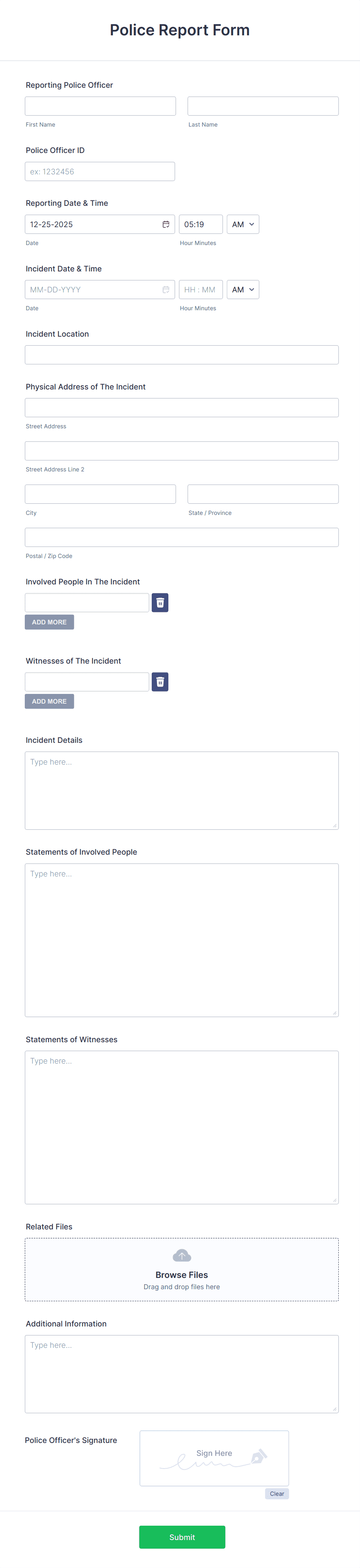 Police Report Form Template | Jotform