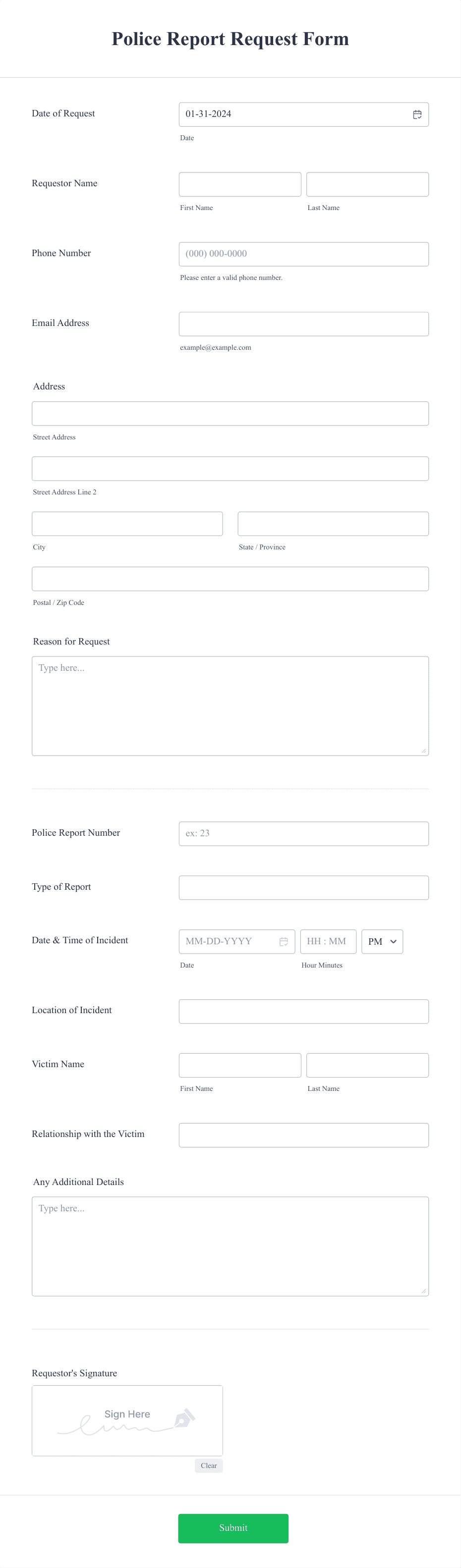 Police Report Request Form Template | Jotform