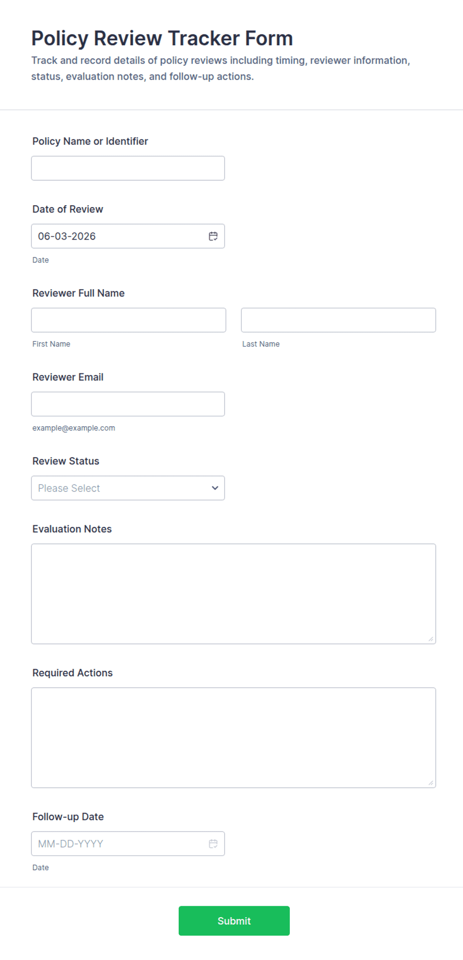 Policy Review Tracker Form Template | Jotform