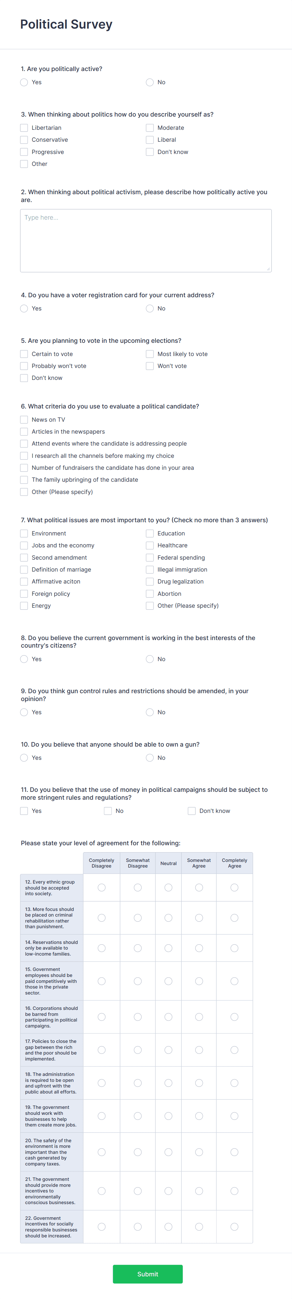 Political Survey Form Template | Jotform