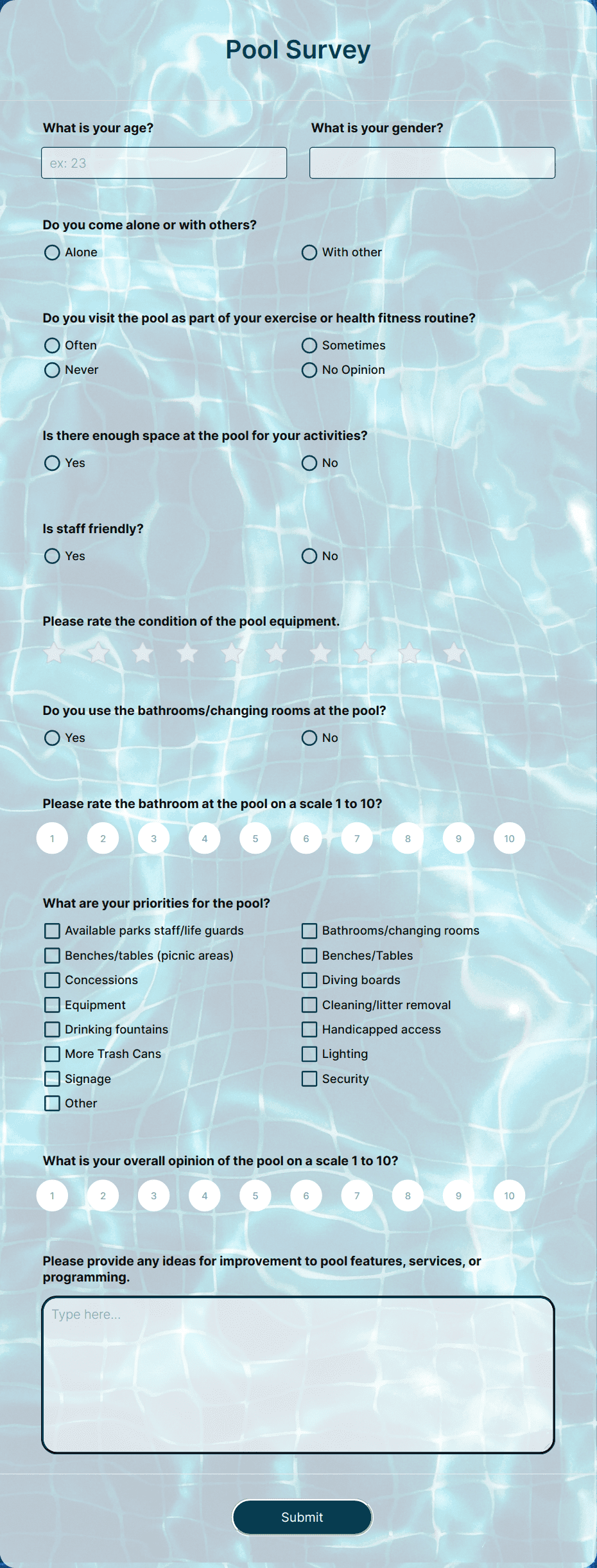 Pool Survey Form Template | Jotform