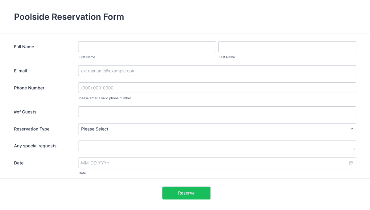 Poolside Reservation Form Template | Jotform