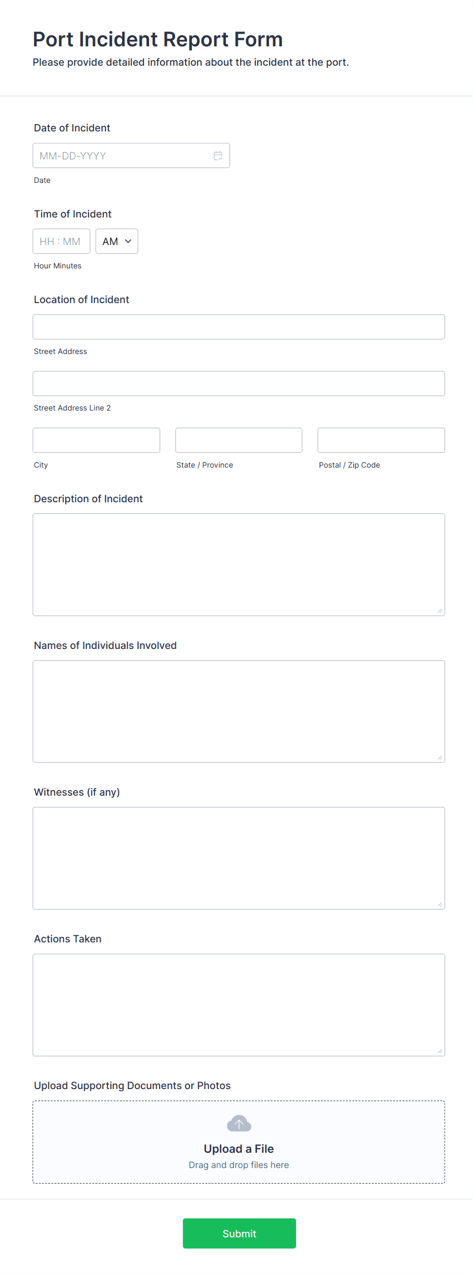 Port Incident Form Template | Jotform