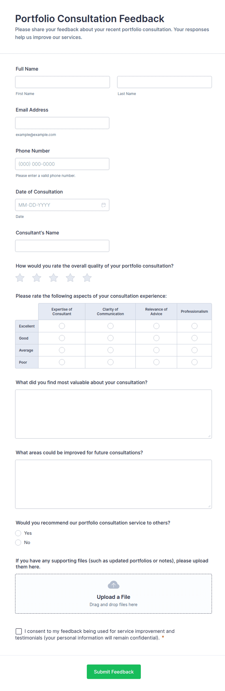 Portfolio Consultation Feedback Form Template | Jotform