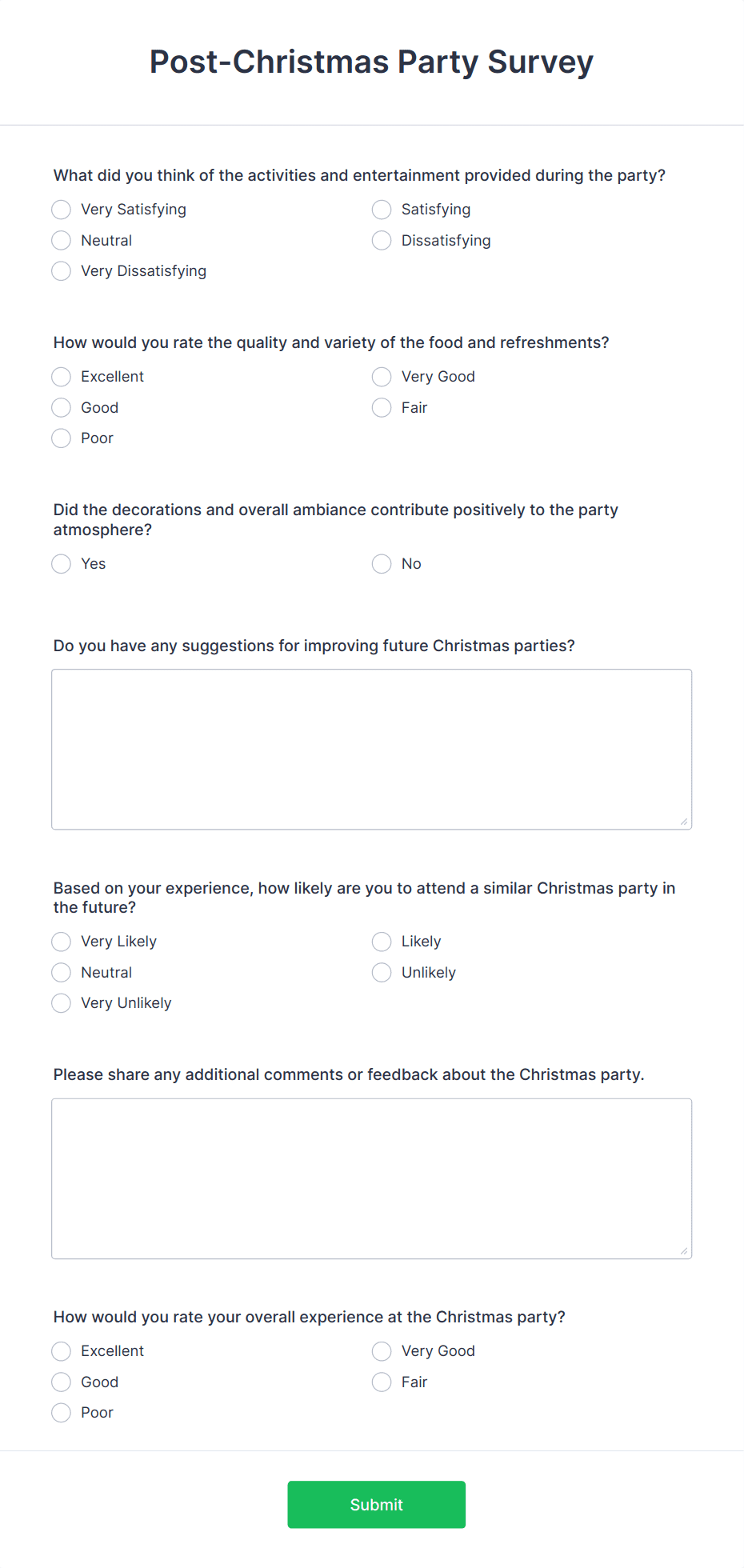 Post-Christmas Party Survey Form Template | Jotform