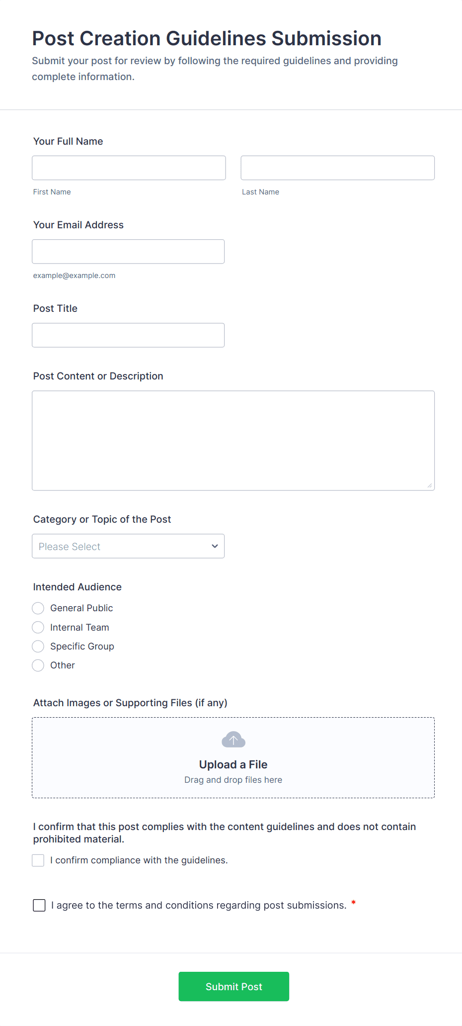 Post Creation Guidelines Submission Form Template | Jotform