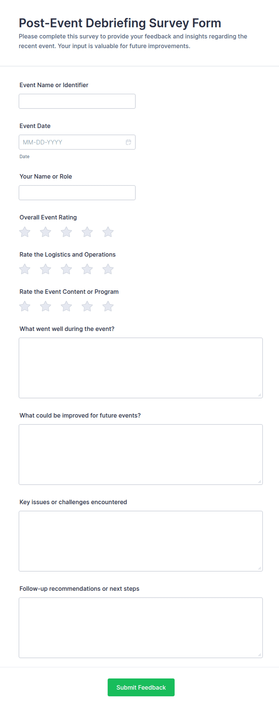 Post-Event Debriefing Survey Form Template | Jotform