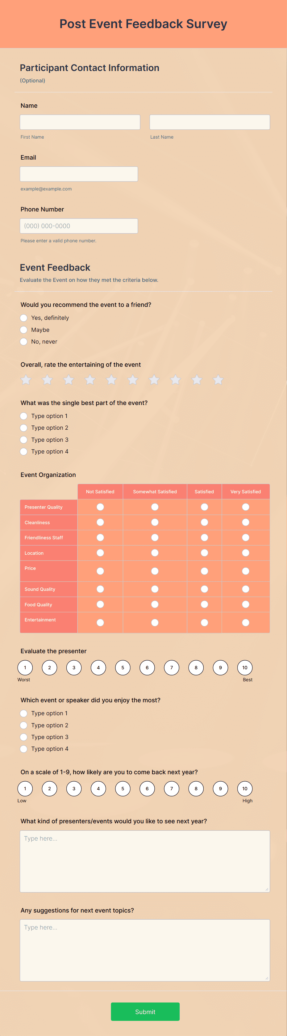 Post Event Feedback Survey Form Template | Jotform