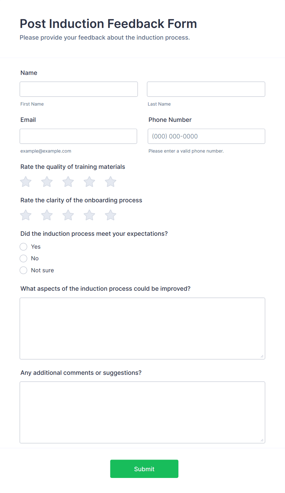 Post Induction Feedback Form Template | Jotform