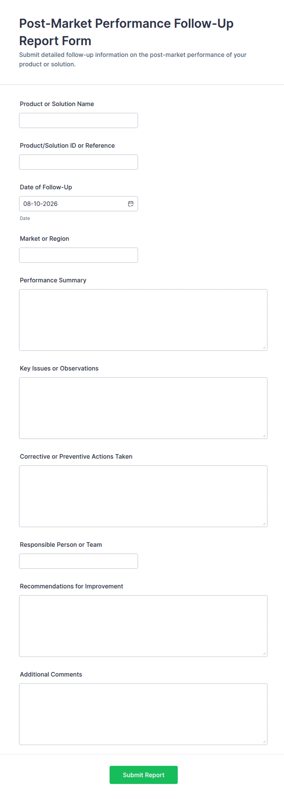 Post-Market Performance Follow-Up Report Form Template | Jotform