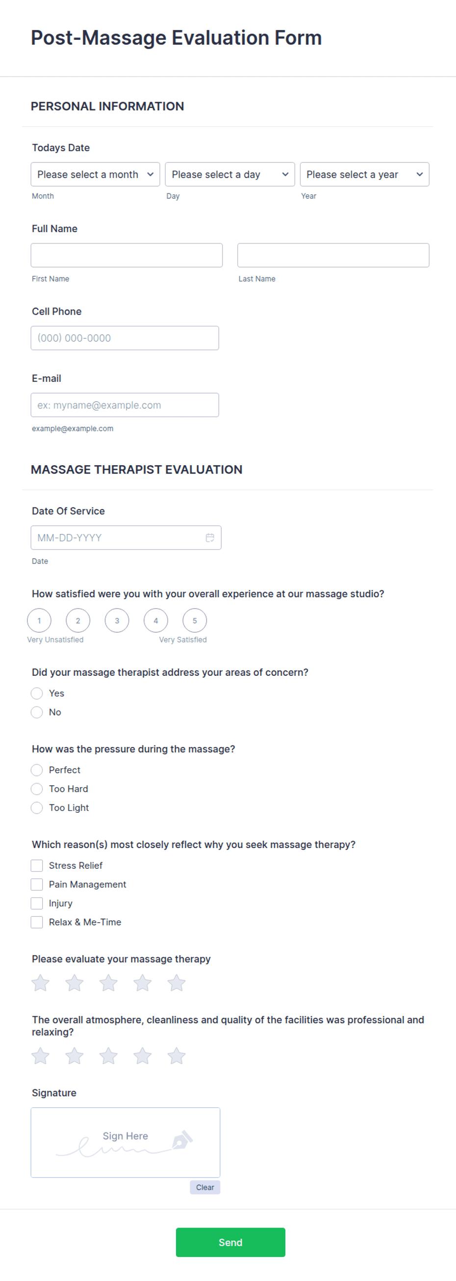 Post-Massage Evaluation Form Template | Jotform
