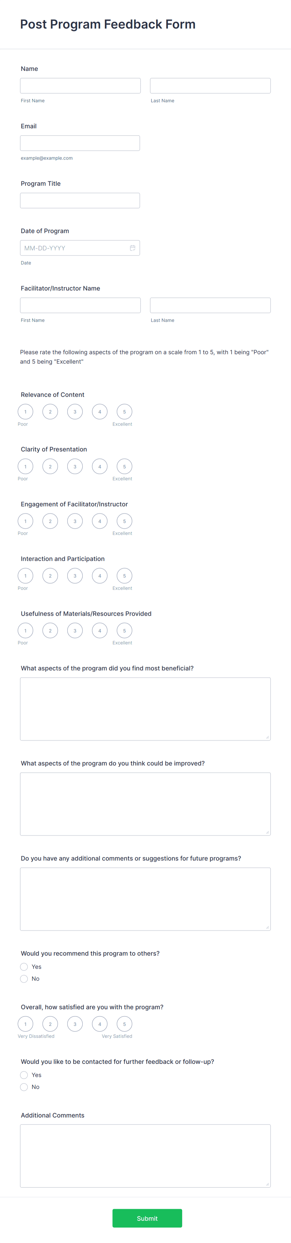 Post Program Feedback Form Template | Jotform
