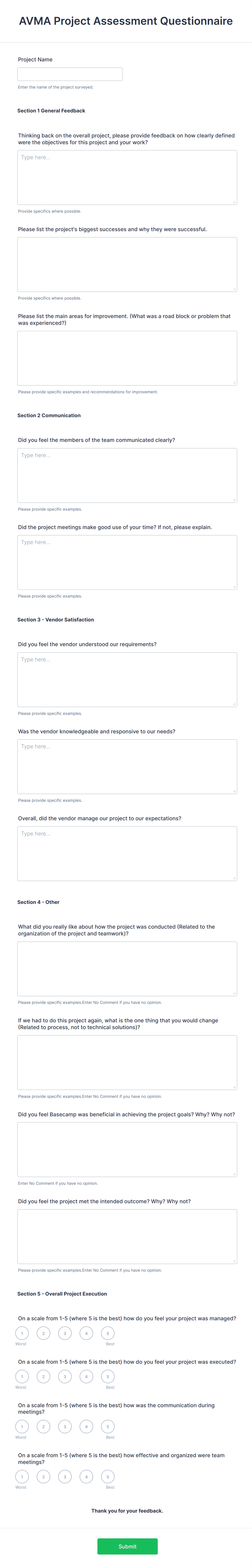 Post Project Assessment Survey Form Template | Jotform