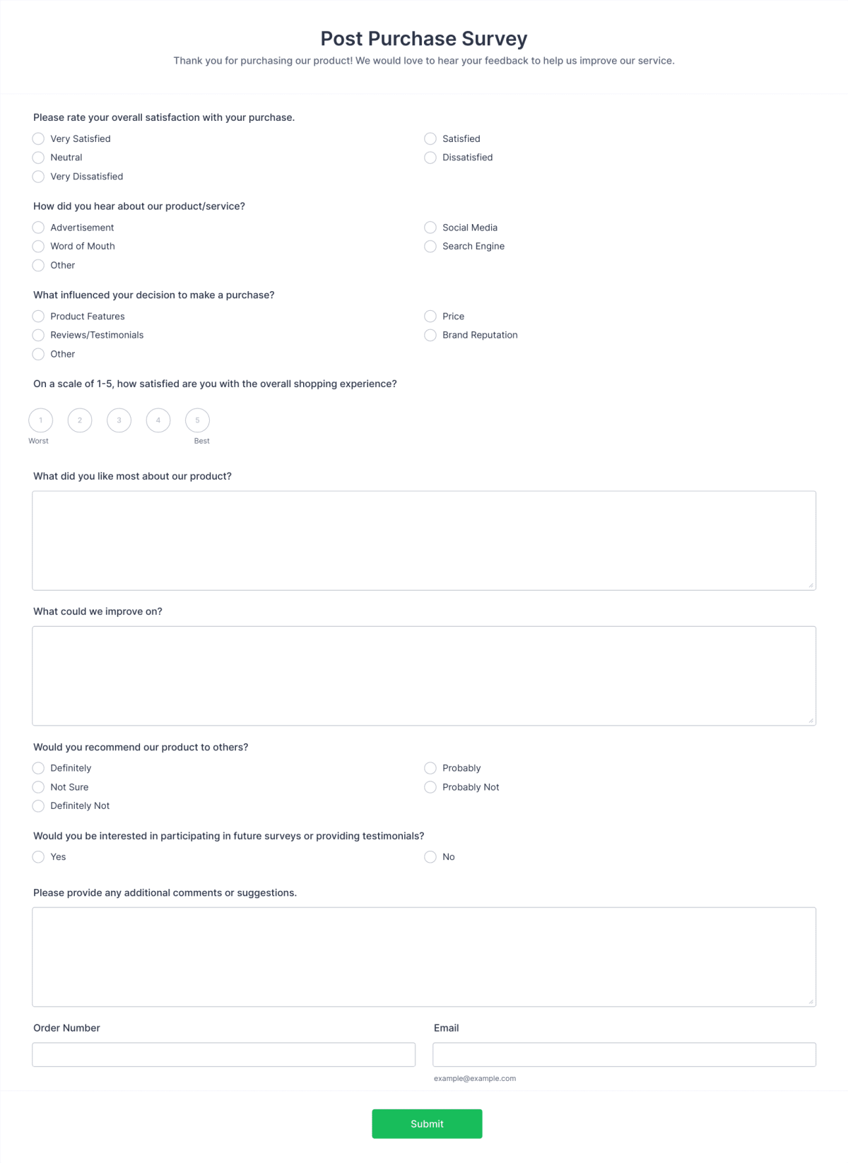 Post Purchase Survey Form Template | Jotform