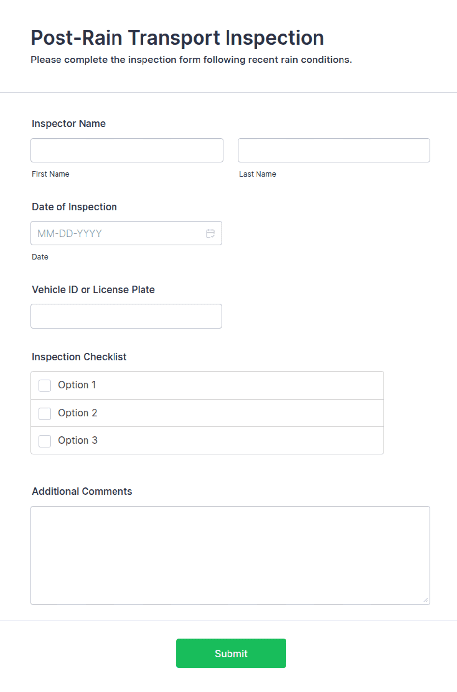 Post-Rain Transport Inspection Form Template | Jotform