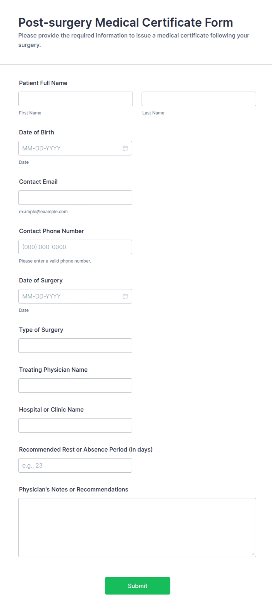 Post-surgery Medical Certificate Form Template | Jotform