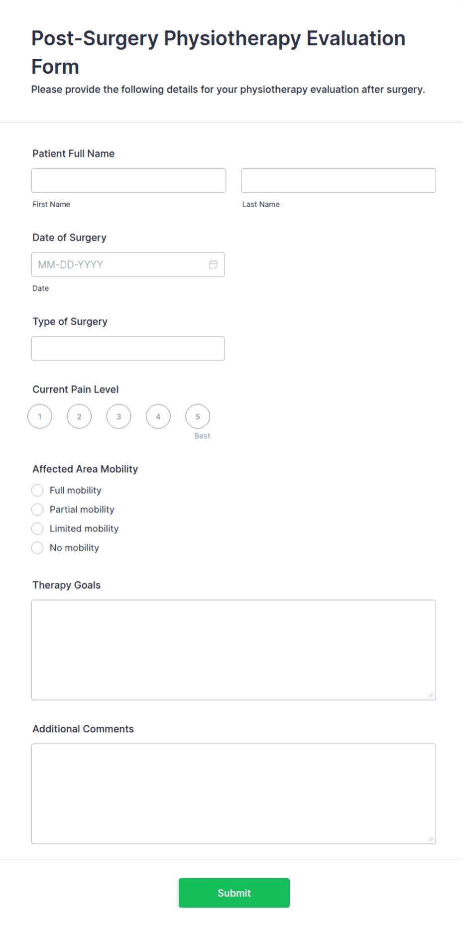 Post-Surgery Physiotherapy Evaluation Form Template | Jotform