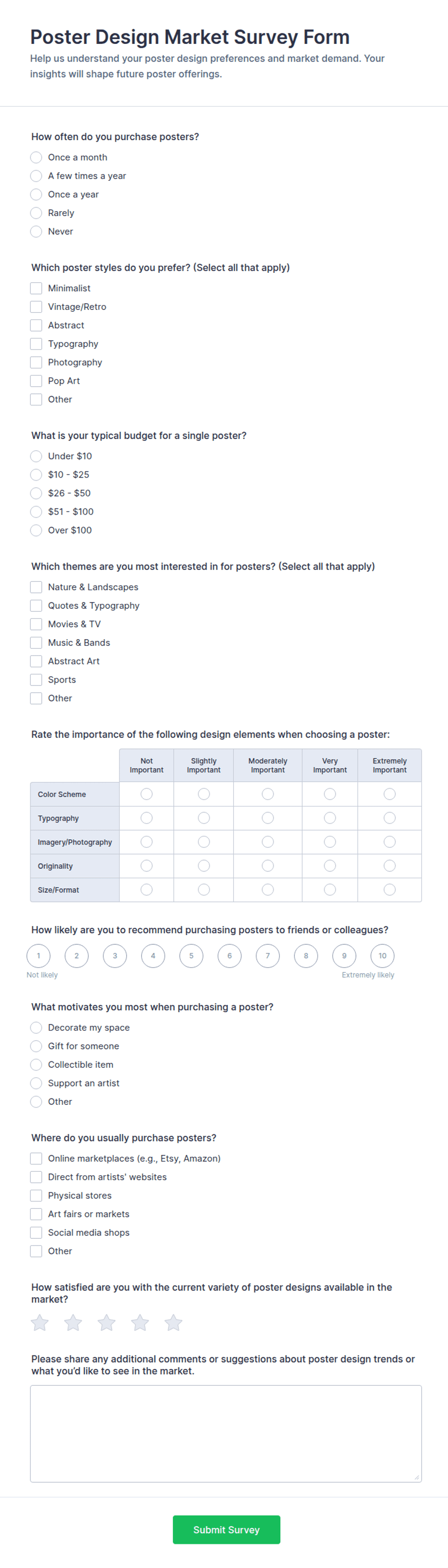 Poster Design Market Survey Form Template | Jotform